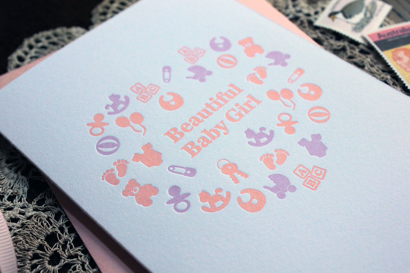 Baby Card Beautiful Baby Girl Letterpress Card - Etsy