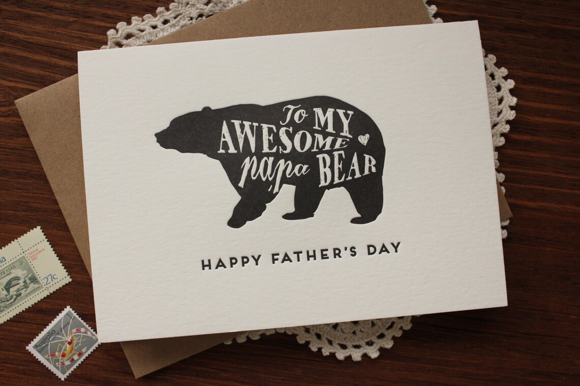 Papa Bear Father's Day Card Letterpress | Etsy