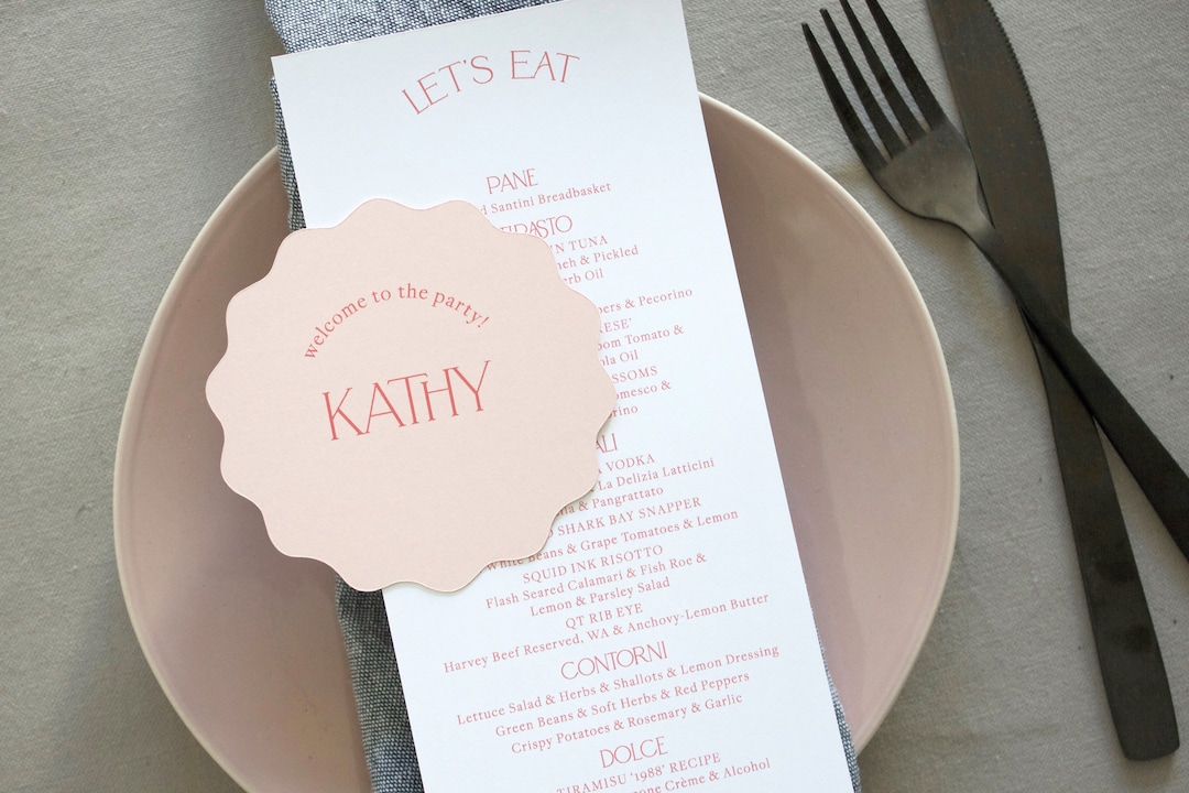 Wedding Menus, Printed Menus With Circle Wave Placecards, Personalised ...