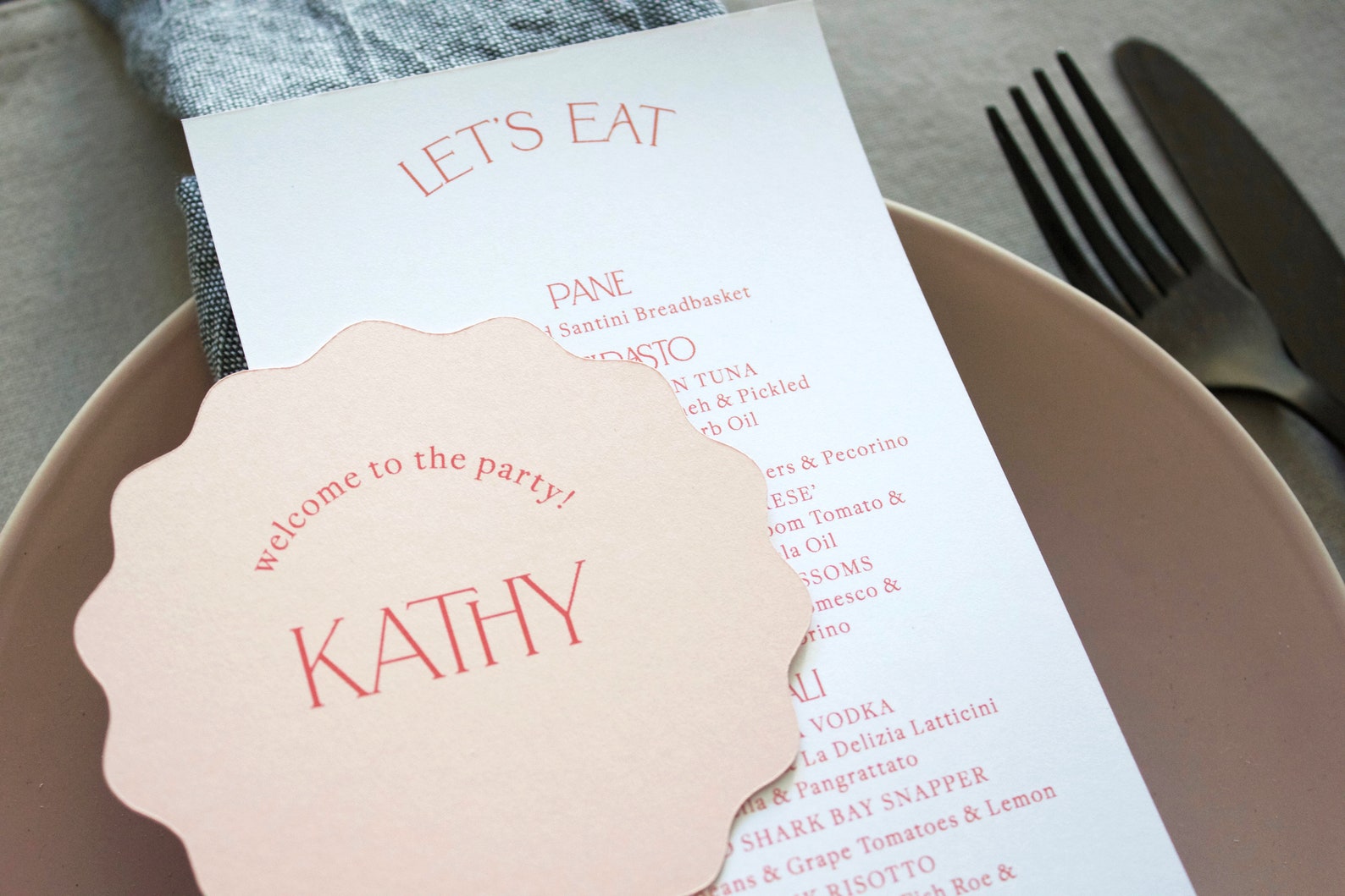 Wedding Menu, Printed Menus With Circle Wave Placecards, Personalised ...