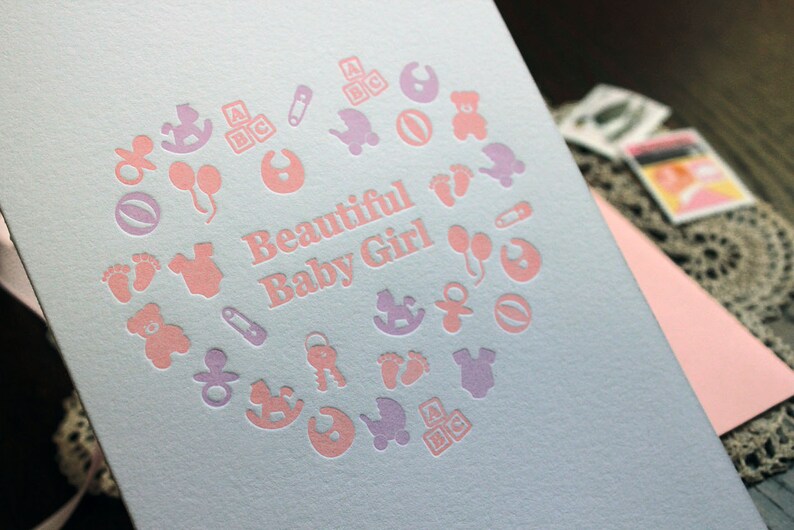 Baby Card Beautiful Baby Girl Letterpress Card - Etsy