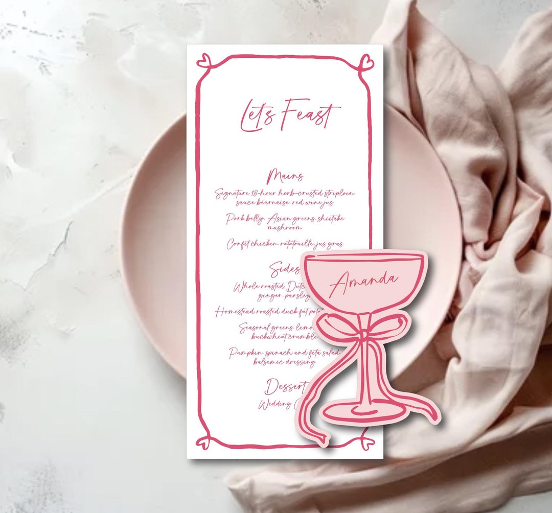 Wedding Menus, Printed Hens Party Bachelorette Menus With Glass ...