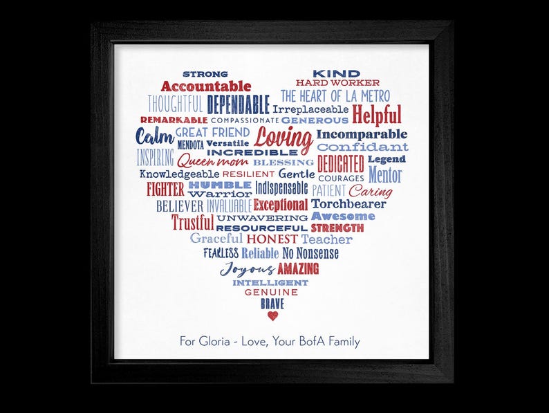 Heart Word Art, Framed Custom Word Art, Word Cloud Gift, Word Cloud ...