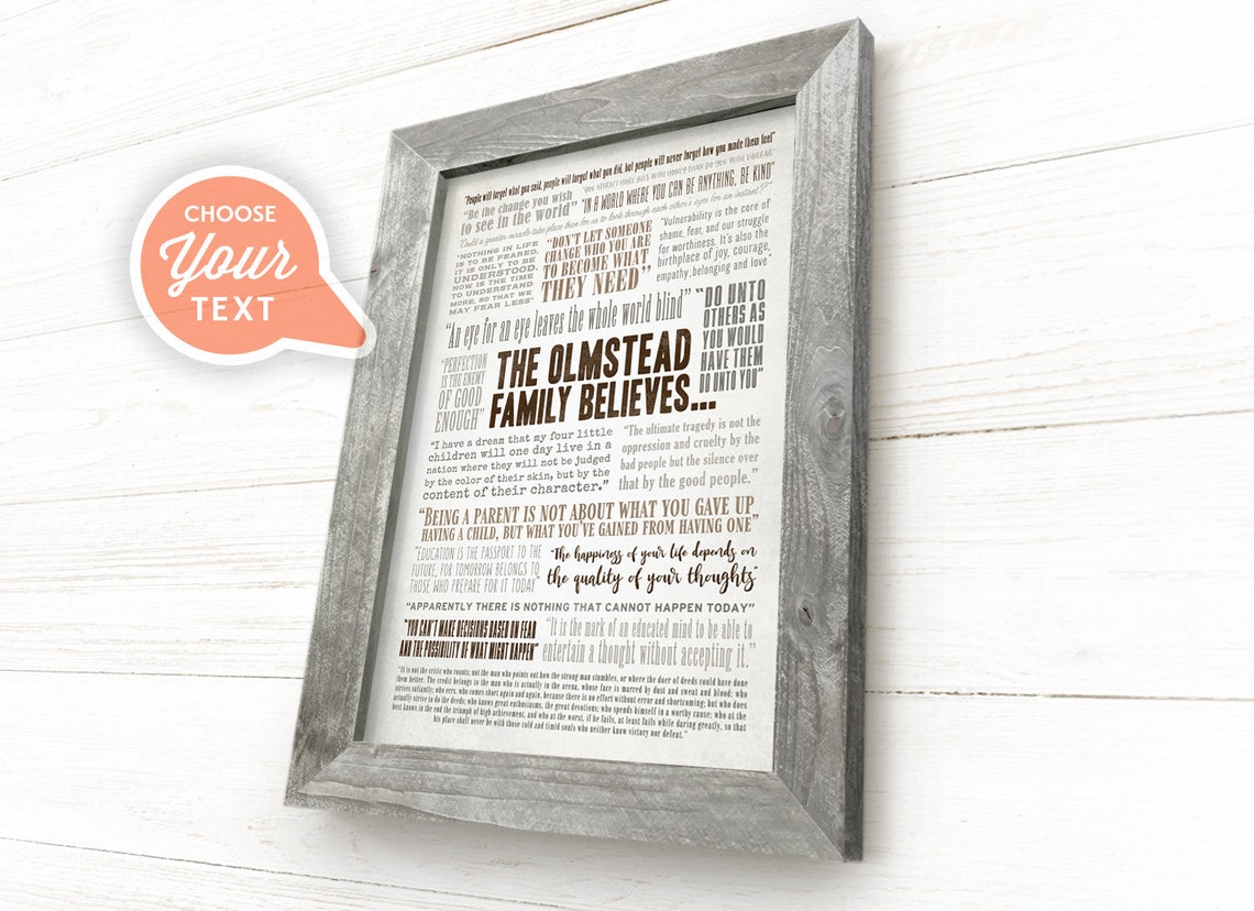 Family Values Sign Custom Family Values List Framed Wood - Etsy