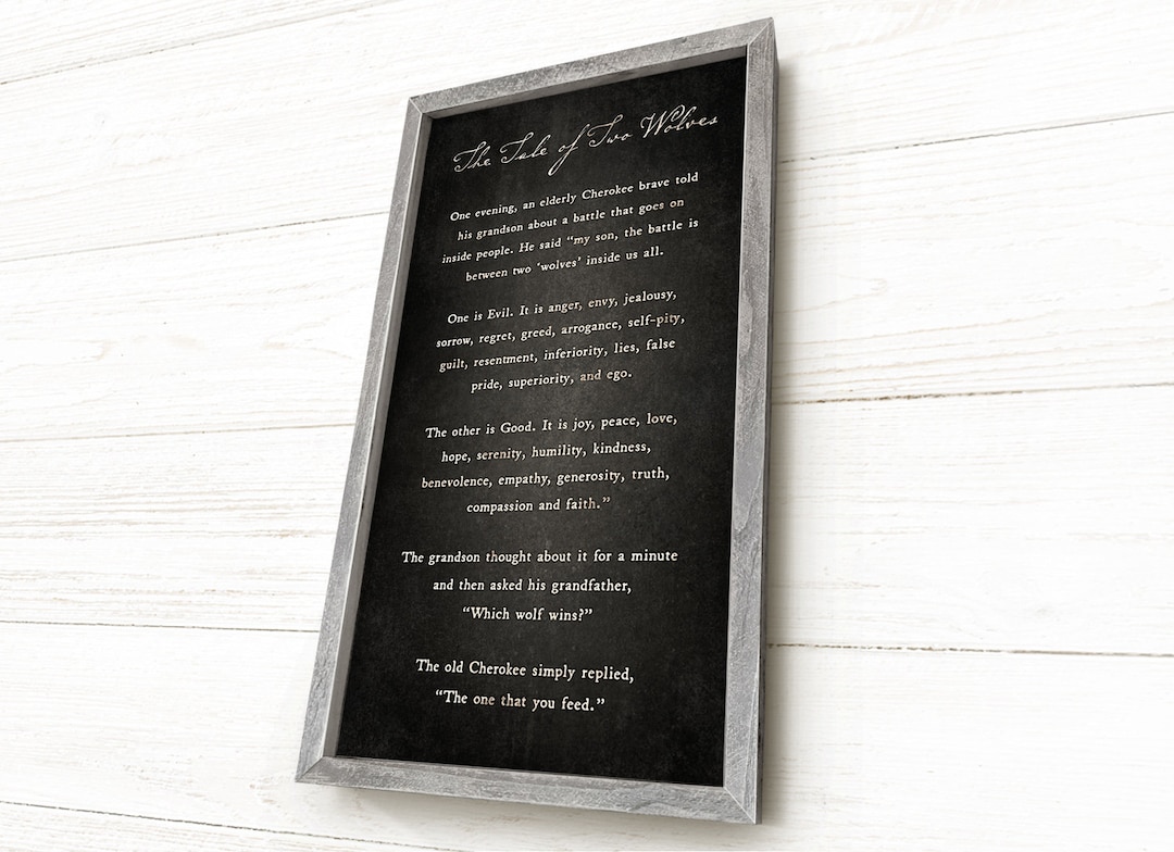 The Tale of Two Wolves, Wall Art, Wall Decor, Rustic Framed, Cherokee ...