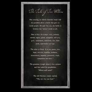 The Tale of Two Wolves, Wall Art, Wall Decor, Rustic Framed, Cherokee ...