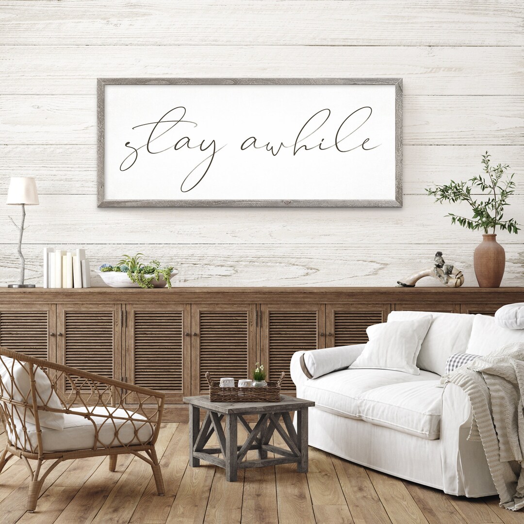Stay Awhile Sign, Stay Awhile Wall Decor, Stay Awhile Wood Sign, Framed ...