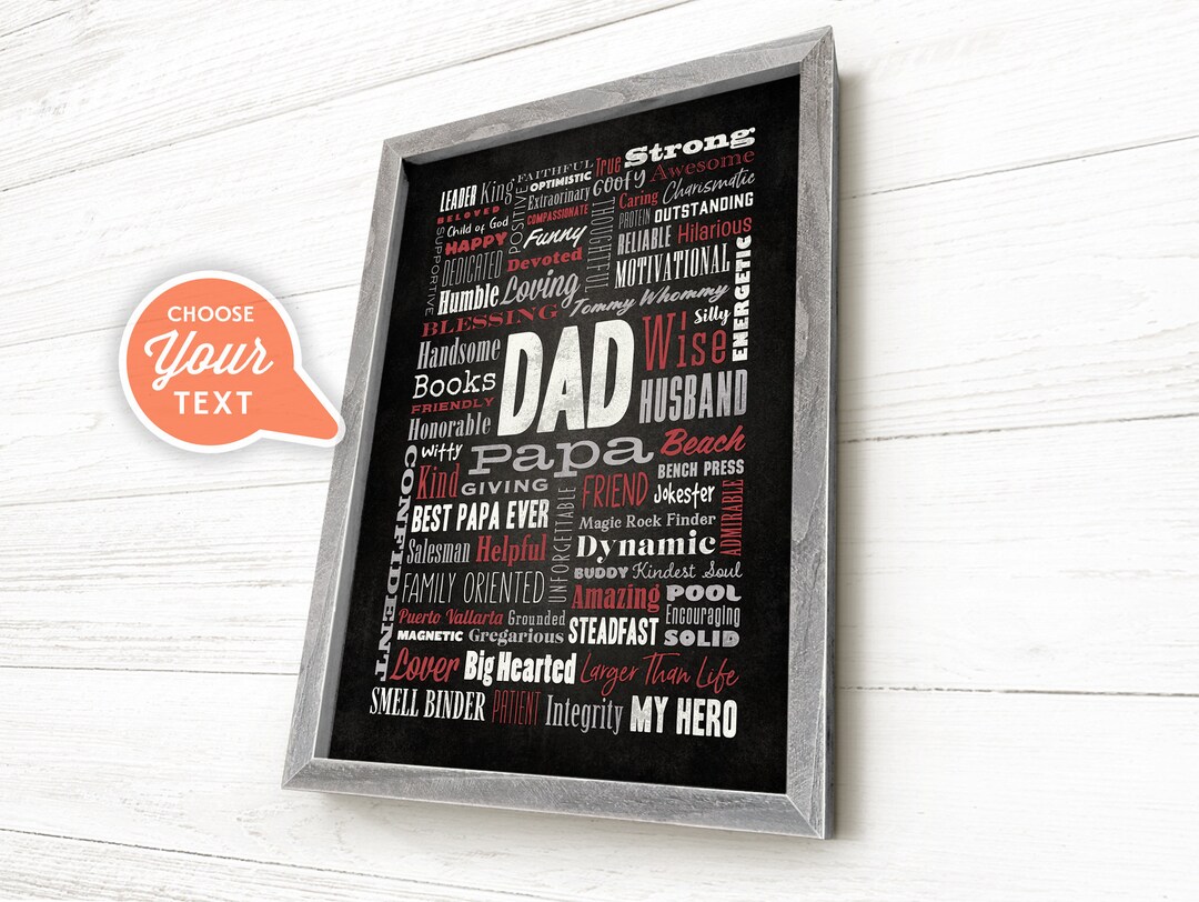 Father's Day Gift Ideas, Wood Framed, Custom Word Art, Personalized ...