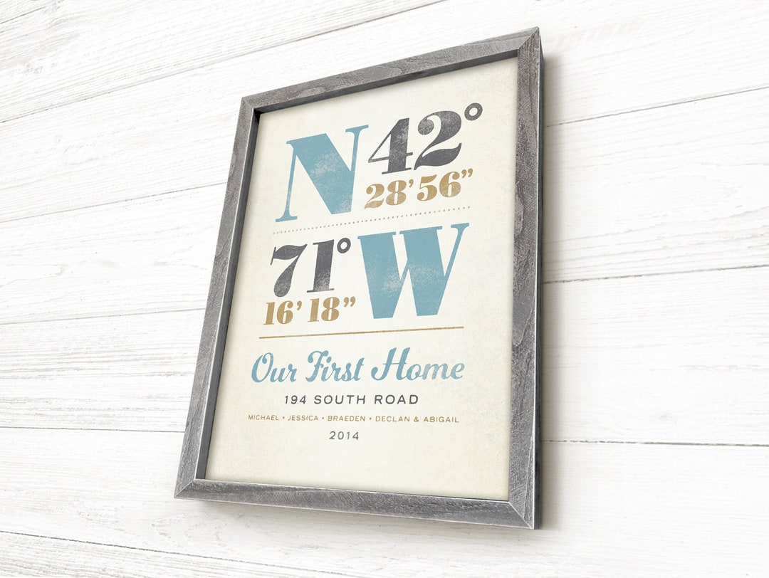 First Home Gift, Wood Framed, Home Coordinates Canvas, GPS Art ...