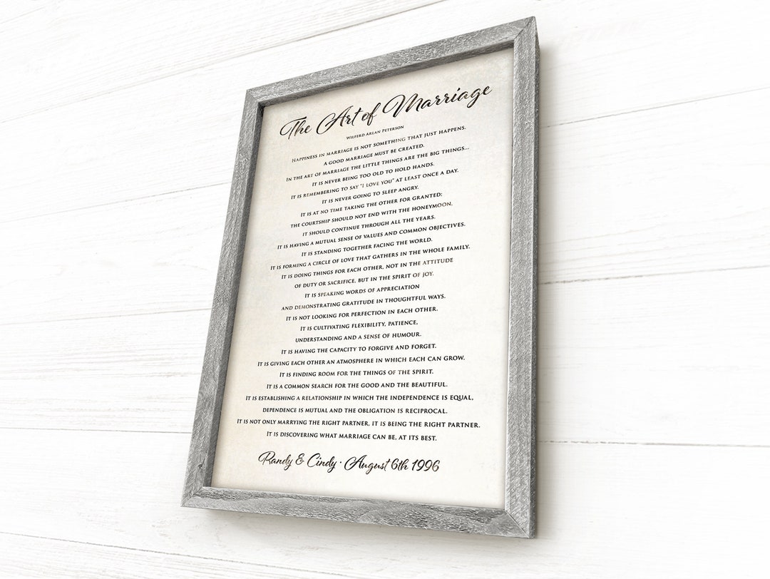 The Art of Marriage Wall Art, Sign, Poem, Personalized Wedding Gift for ...
