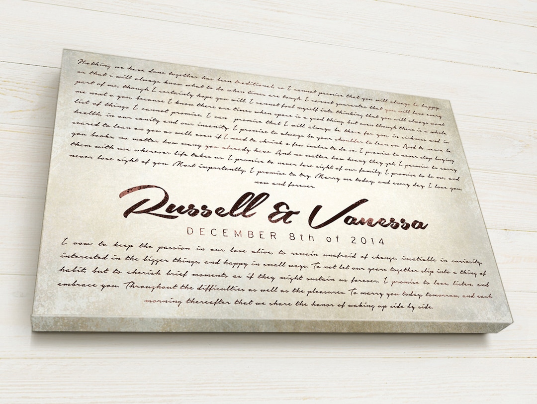 Cotton Anniversary Gift, Wedding Vows on Canvas, Vows Print, Wedding ...