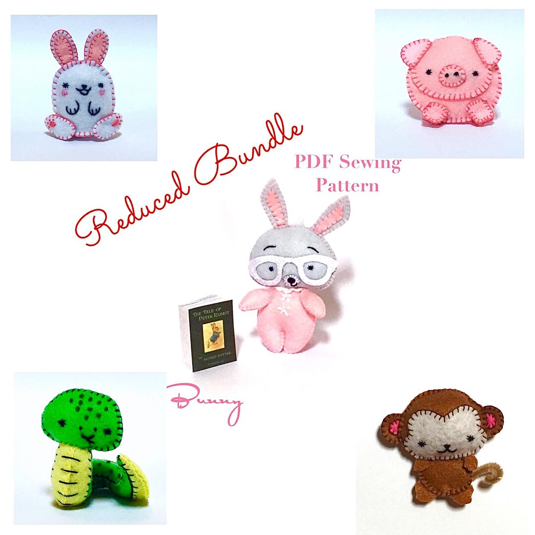 Felt Animals PDF Sewing Pattern - Tutorial Kidsroom Decor, Pig Bunny ...