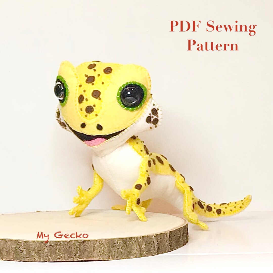 Felt Gecko PDF Sewing Pattern Embroidered Gecko, Holiday Hand Sewing Craft Project, Decor for ...