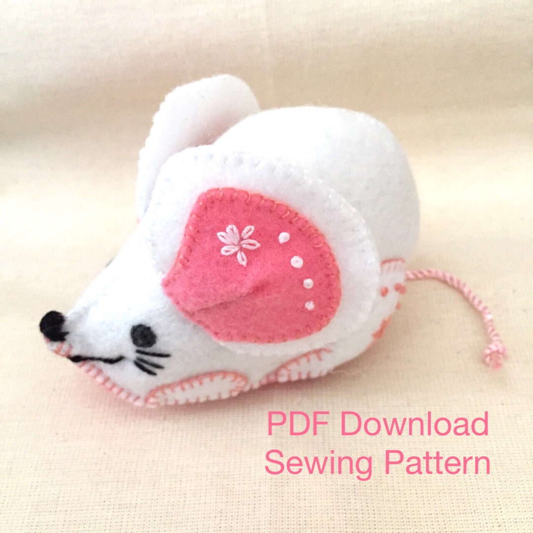 Felt PDF Mouse Sewing Pattern - Felt Pink Mouse, Plushie Mouse, Toy Mouse, Sewing Tutorial ...