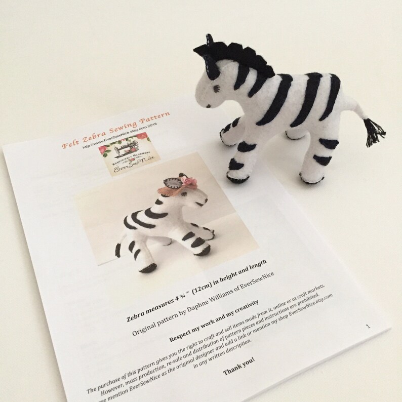 Felt Zebra Sewing Pattern Plushie Toy Tutorial | Etsy UK