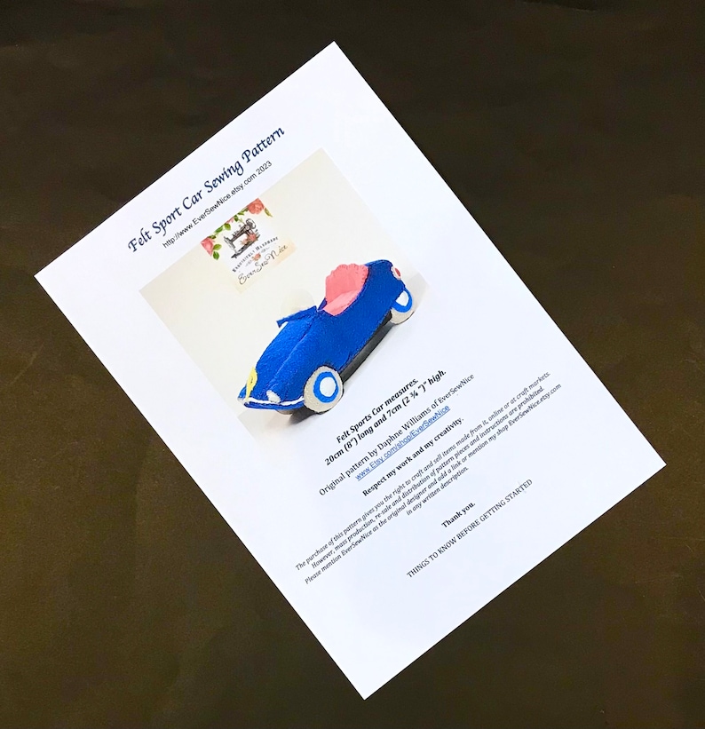 Felt Sports Car Sewing Pattern: DIY Kids Room Decor (PDF Pattern) - Etsy