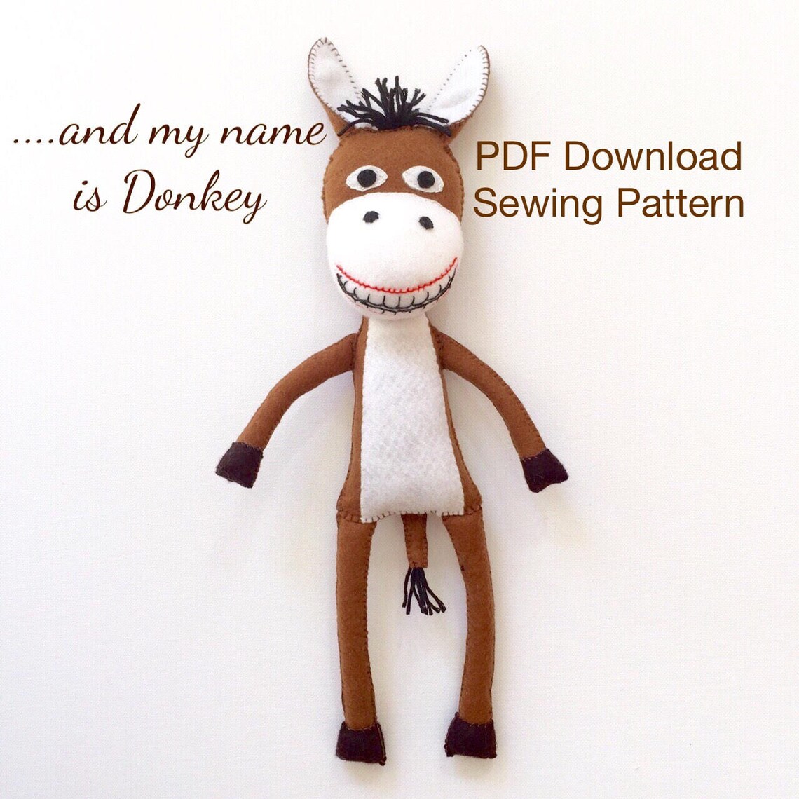 PDF Sewing Pattern Felt Donkey Plushie Donkey Toy Donkey | Etsy