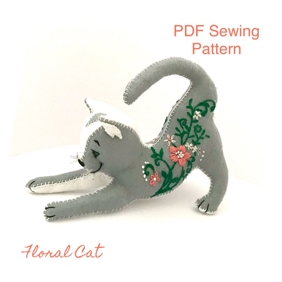 Felt Floral Cat PDF Pattern Felt Cat Decoration Sewing - Etsy