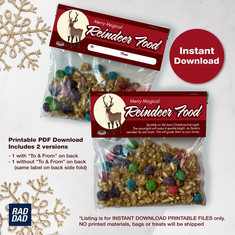 Magic Reindeer Food Bag Topper Label - Instant Download Christmas Tags ...