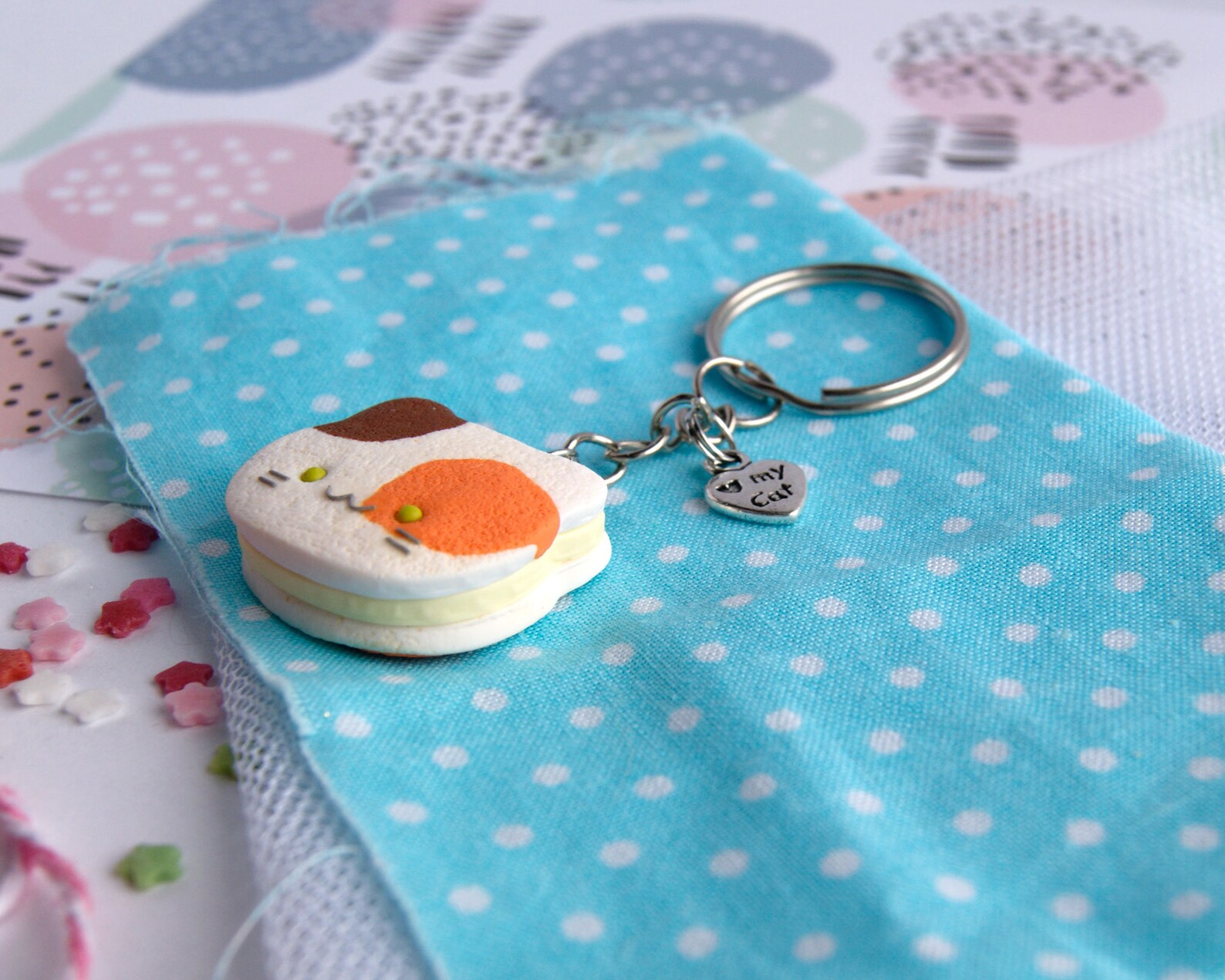 Cute Calico Cat Keychain Kawaii Calico Kitty Keyring | Etsy