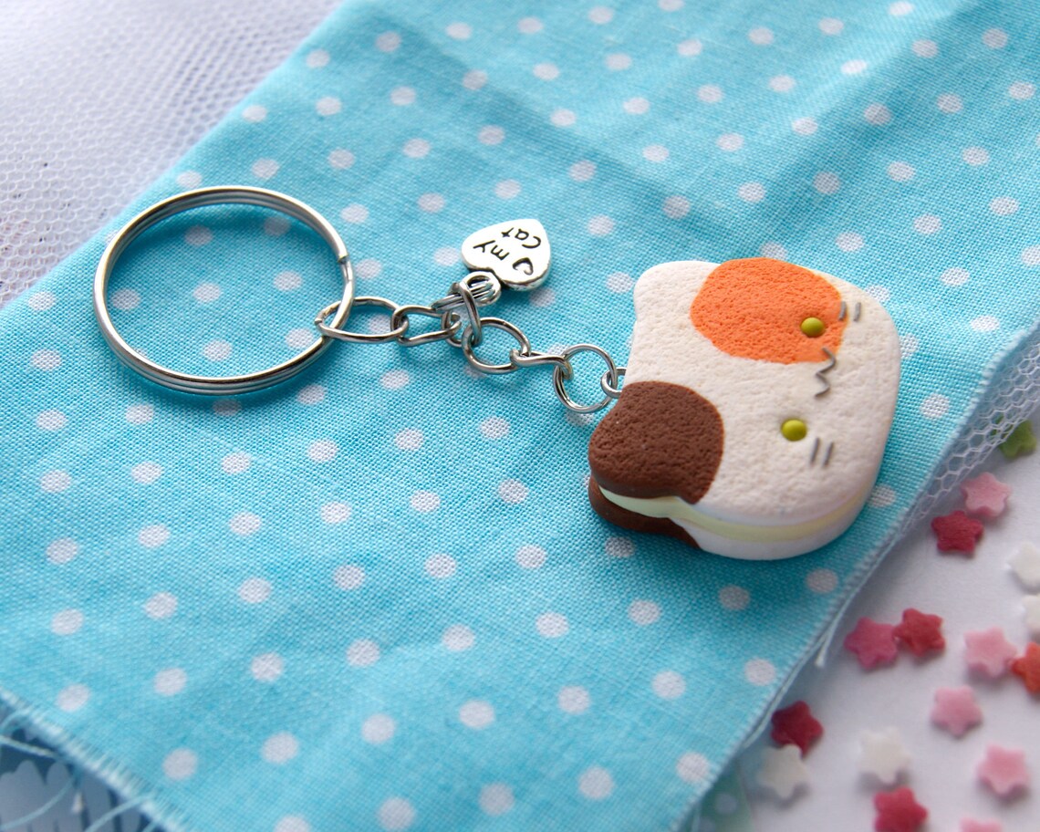 Cute Calico Cat Keychain Kawaii Calico Kitty Keyring | Etsy