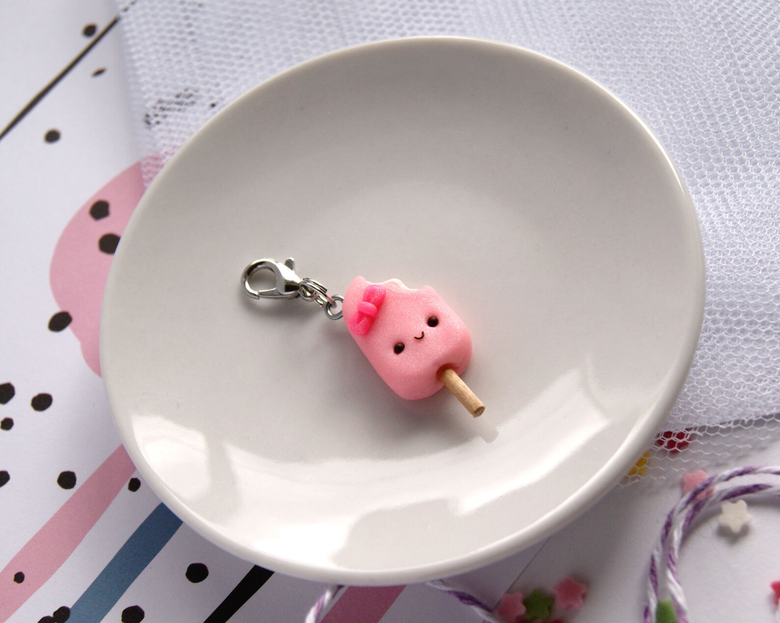 Kawaii Pink Popsicle Charm Polymer Clay Food Charms - Etsy