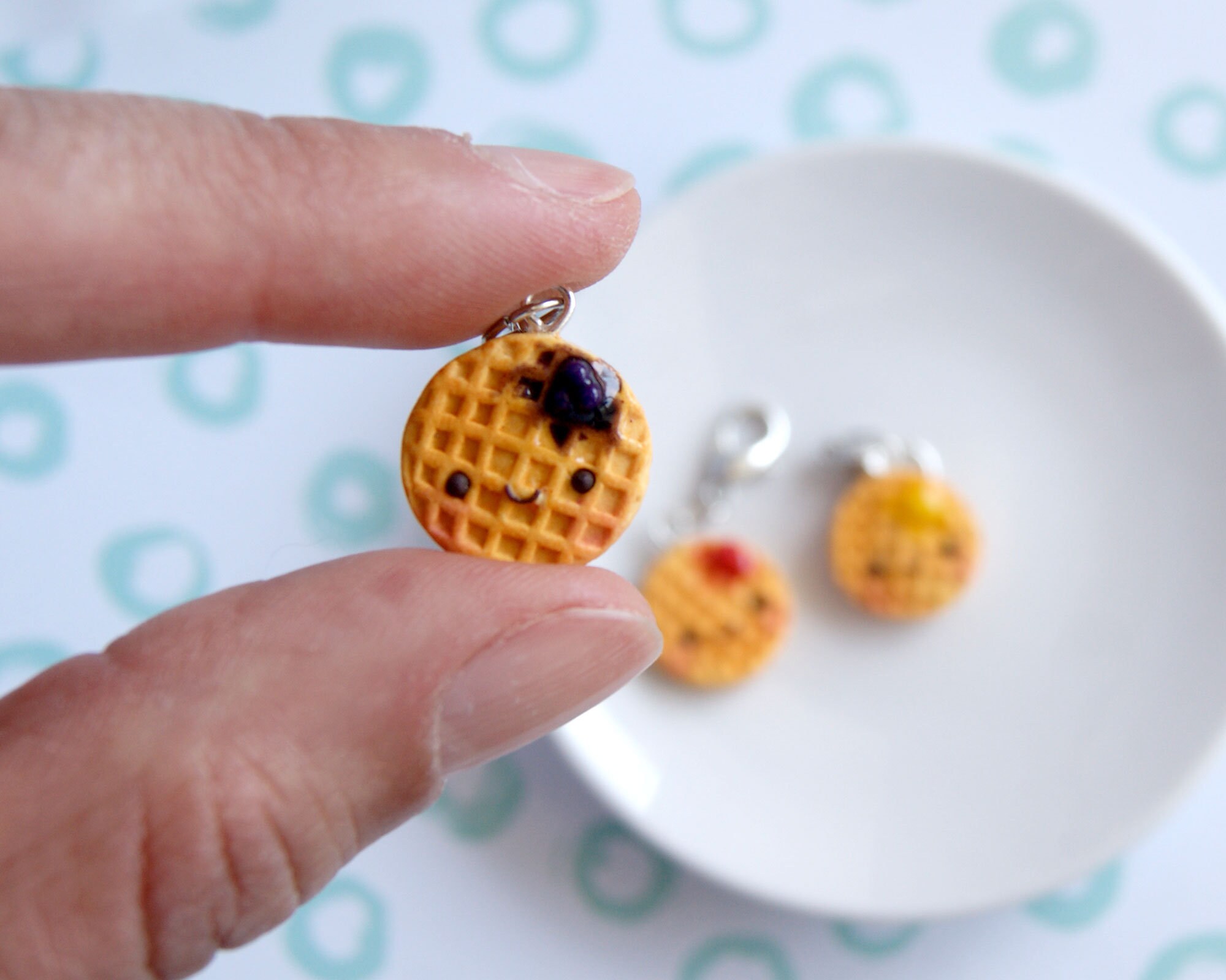 Set of 3 cute waffle charms kawaii polymer clay food charms | Etsy