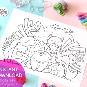 Cute Monster Printable Coloring Page for Kids, Kawaii Monster Coloring ...