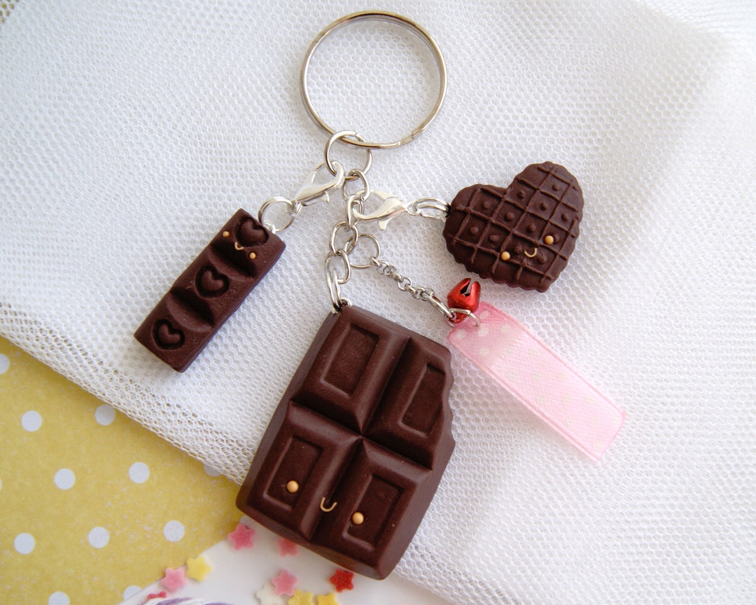Cute Fake Chocolate Keychain, Kawaii Chocolate Keyring, Cute Clay Food ...