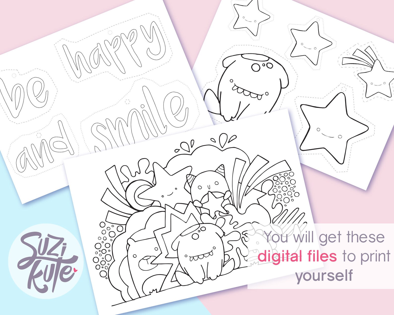 Cute Monster Printable Coloring Page for Kids, Kawaii Monster Coloring ...
