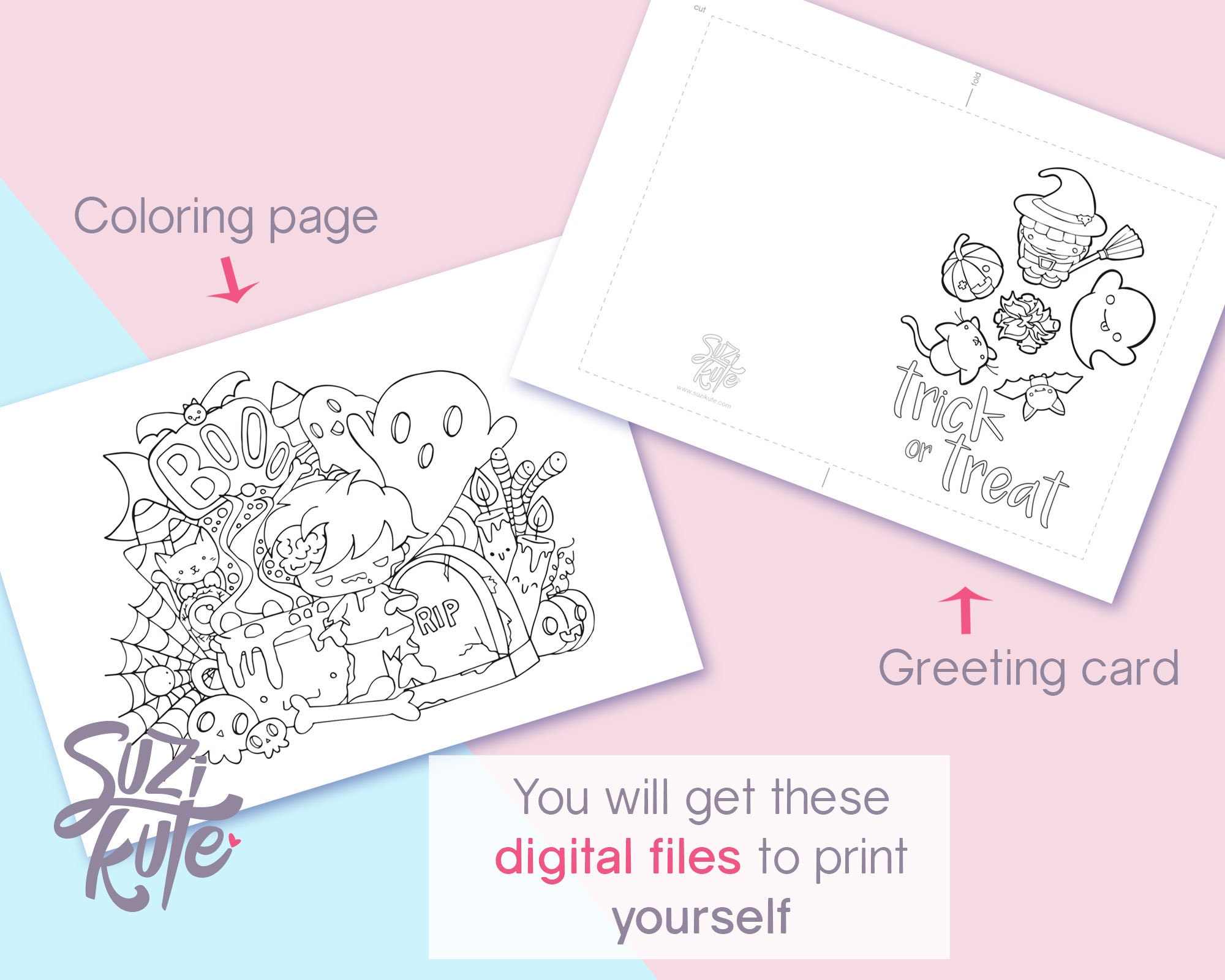 Cute Zombie Coloring Page, Halloween Doodle Printable (digital Download ...