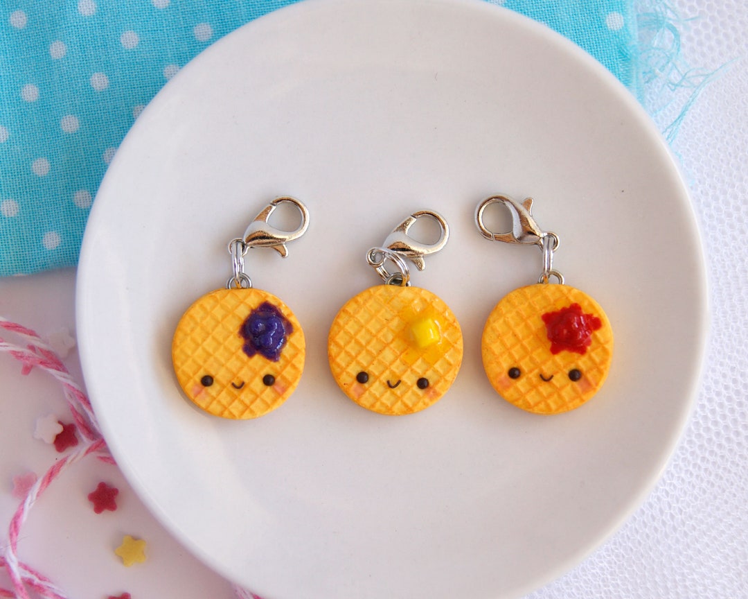 Set of 3 Cute Waffle Charms, Kawaii Polymer Clay Food Charms, Cute ...