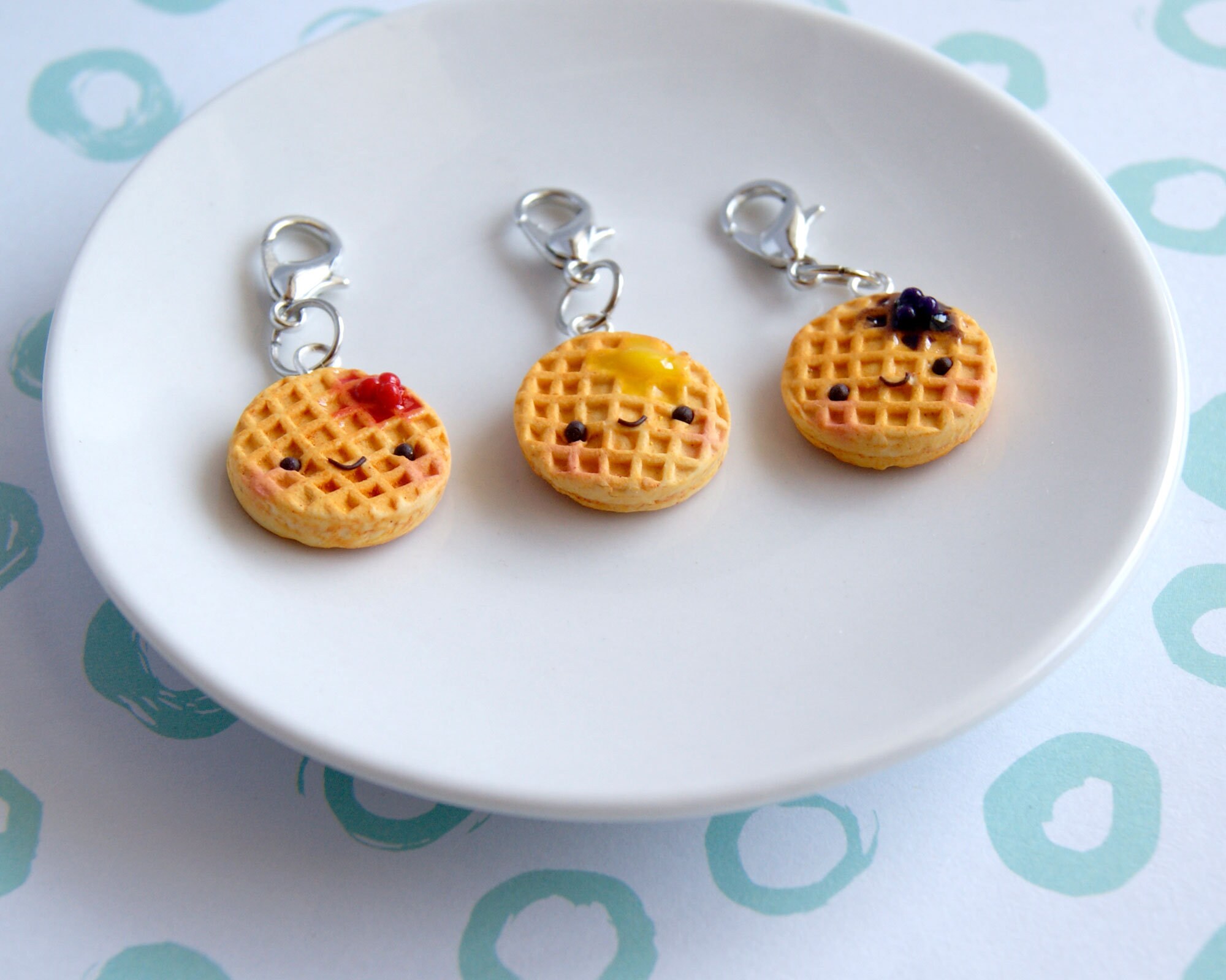 Set of 3 cute waffle charms kawaii polymer clay food charms | Etsy