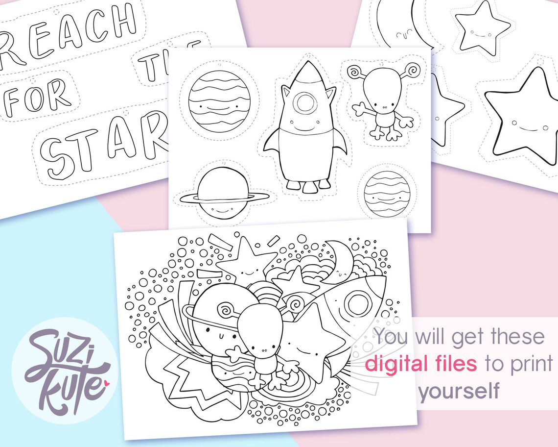 Outer Space Printable Coloring Page, Outer Space Printable Doodle, Cute ...
