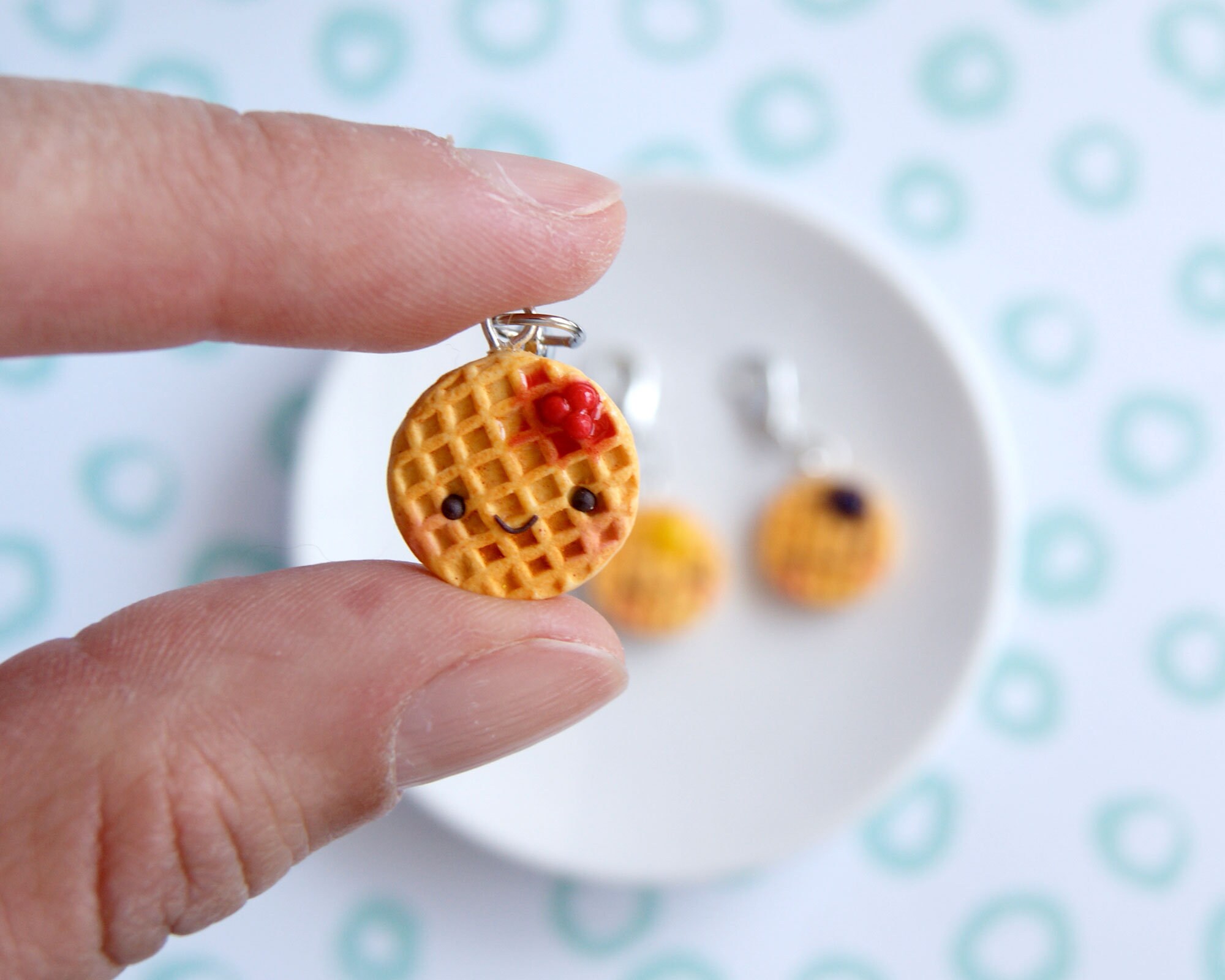 Set of 3 cute waffle charms kawaii polymer clay food charms | Etsy