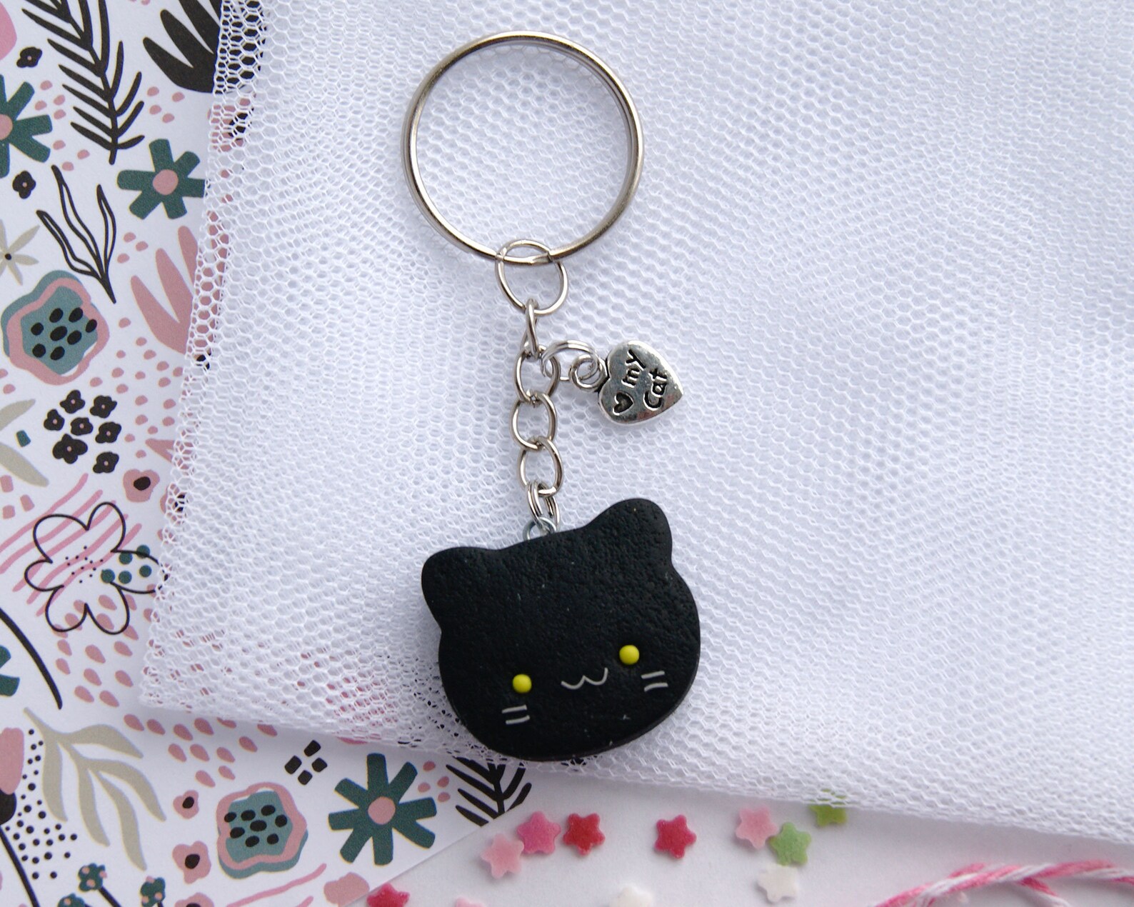 Kawaii Black Cat Keychain: Polymer Clay Cookie Keyring - Etsy