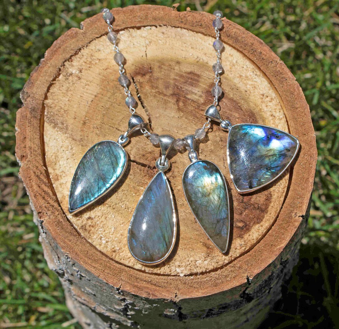 Lovely Labradorite Sterling Encased Pendants on Labradorite Faceted ...