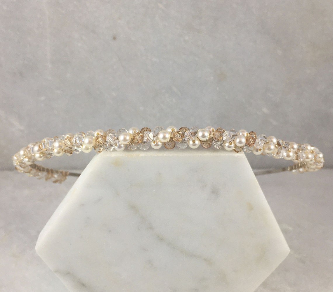Pearl & Crystal Headband Made to Order in Choice of Colours - Etsy UK