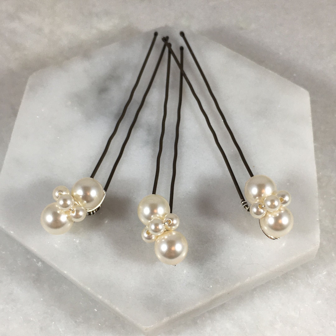 Set of 3 Pearl Cluster Hair Pins | Made to Order in Choice of Pearl ...