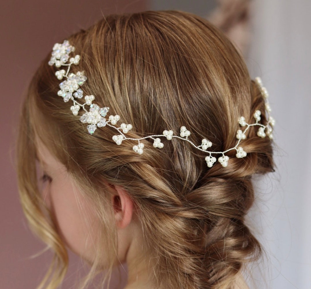 Trailing Flower, Long Pearl & Crystal Hair Vine | Long Flower Hair Vine ...
