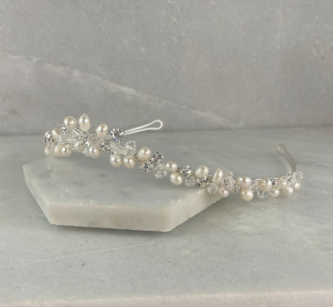 Freshwater Pearl Wishbone Tiara: Diamante Crystal Headpiece - Etsy