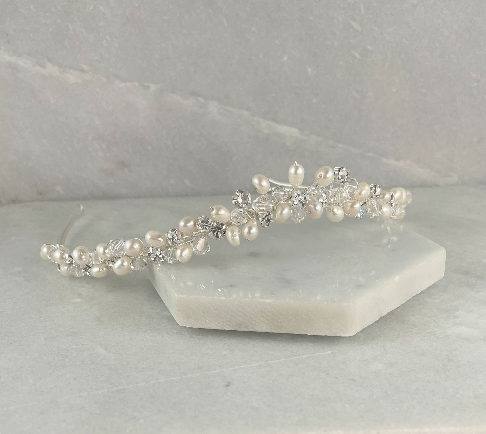 Freshwater Pearl Wishbone Tiara: Diamante Crystal Headpiece - Etsy