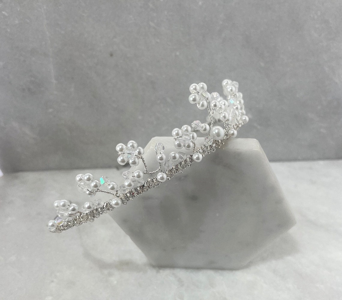Pearl Daisy Flower Girl Tiara: Crystal Christening Communion Crown - Etsy
