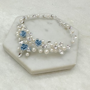 Powder Blue Flower, Pearl & Crystal Jewellery Set Light Blue Flower ...