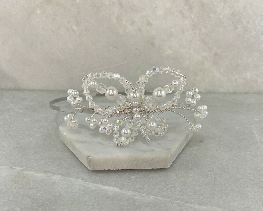 Crystal Butterfly Stirnband: Perle & versilbertes Haarschmuck - Etsy ...