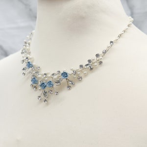 Powder Blue Flower, Pearl & Crystal Jewellery Set Light Blue Flower ...