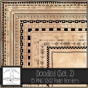 Doodled Set 2. Scrapbook Page Borders. 15 High Quality, 300dpi, 12x12 ...