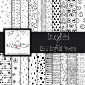 Digital Papers Black & White Digital Paper Hand Drawn - Etsy