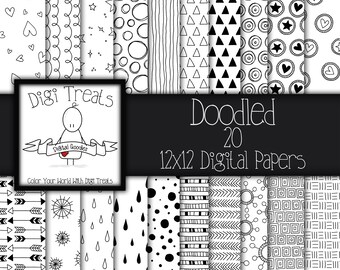 Doodled 2 Digital Scrapbook Paper. Scrapbooking Papers, JPEG 12x12 ...