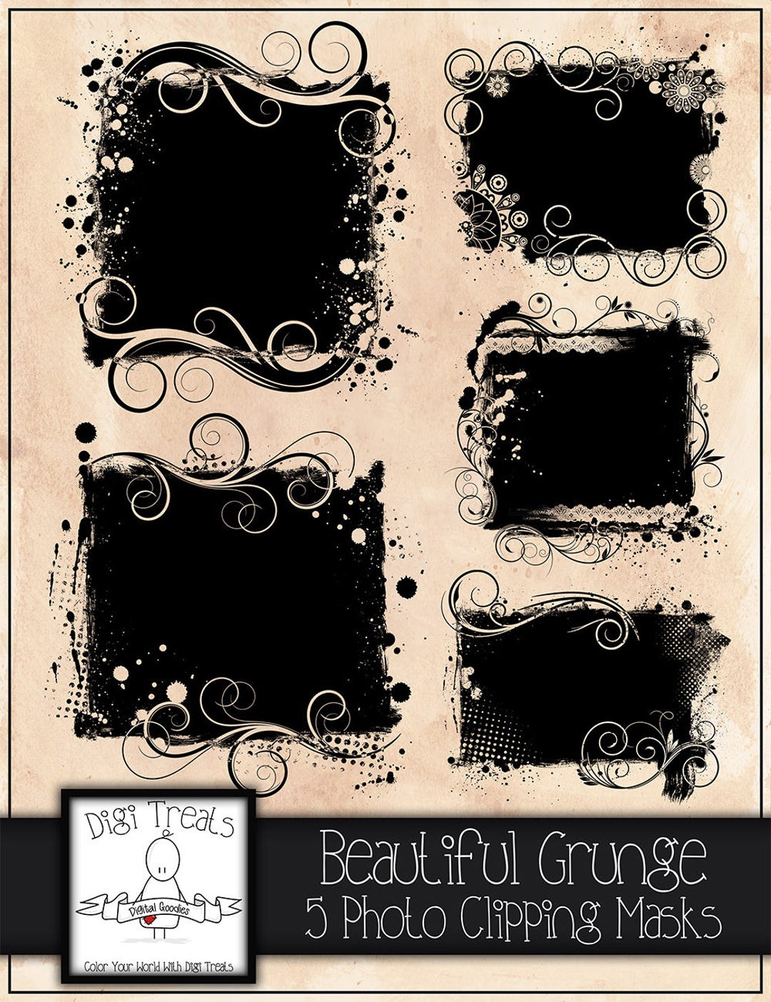 Beautiful Grunge Photo Clipping Masks. Set of 5, Png, Clipping Mask Set ...